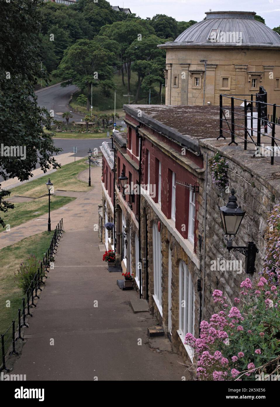 The Rotunda museum and a row of shops near Spa Footbridge, Scarborough ...