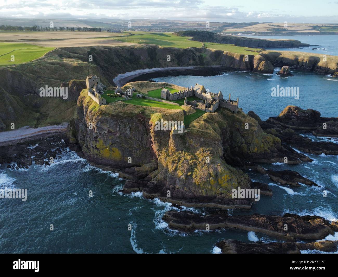 An aerial view of the Dunnottar castle in Stonehaven, Scotland Stock ...
