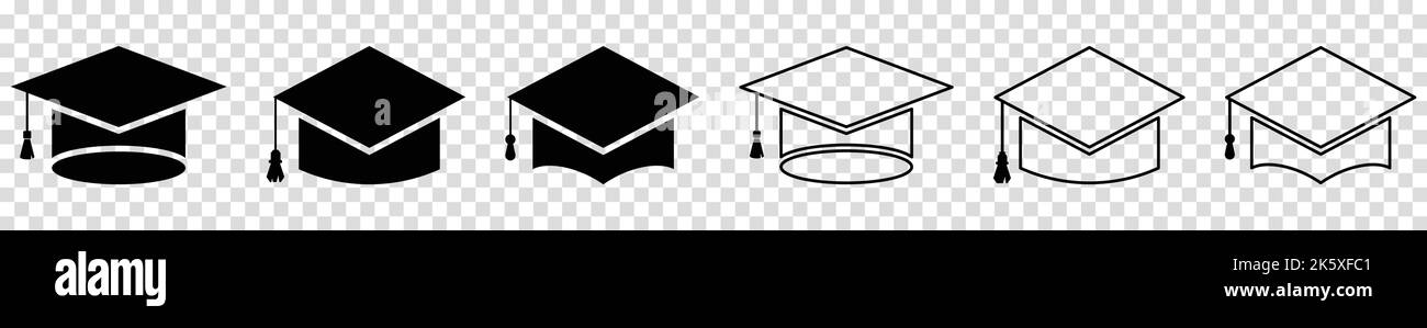 Graduation cap icons. Vector illustration isolated on transparent ...