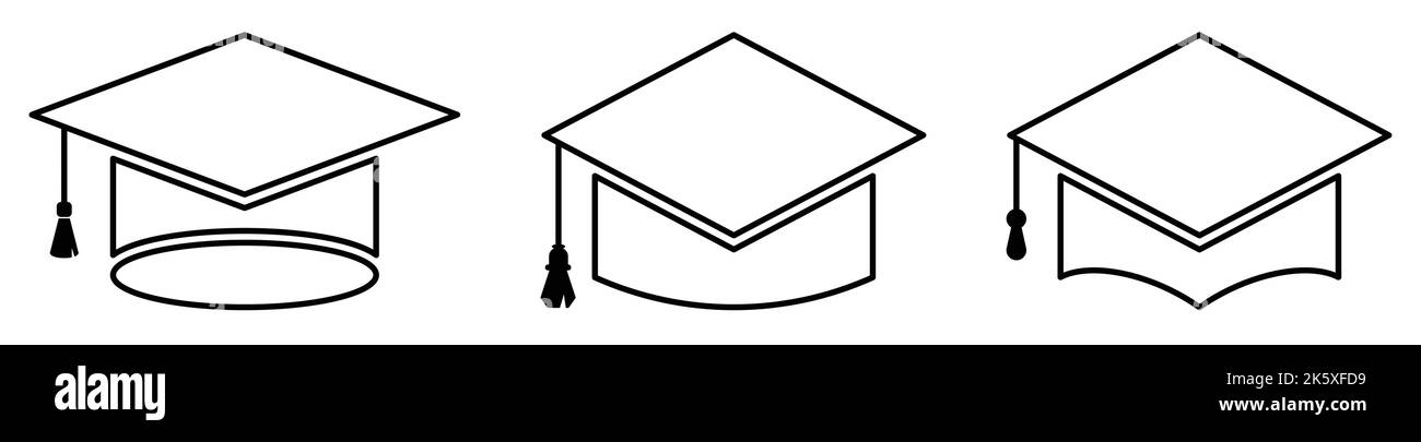 Graduation line cap icons. Vector illustration isolated on white ...