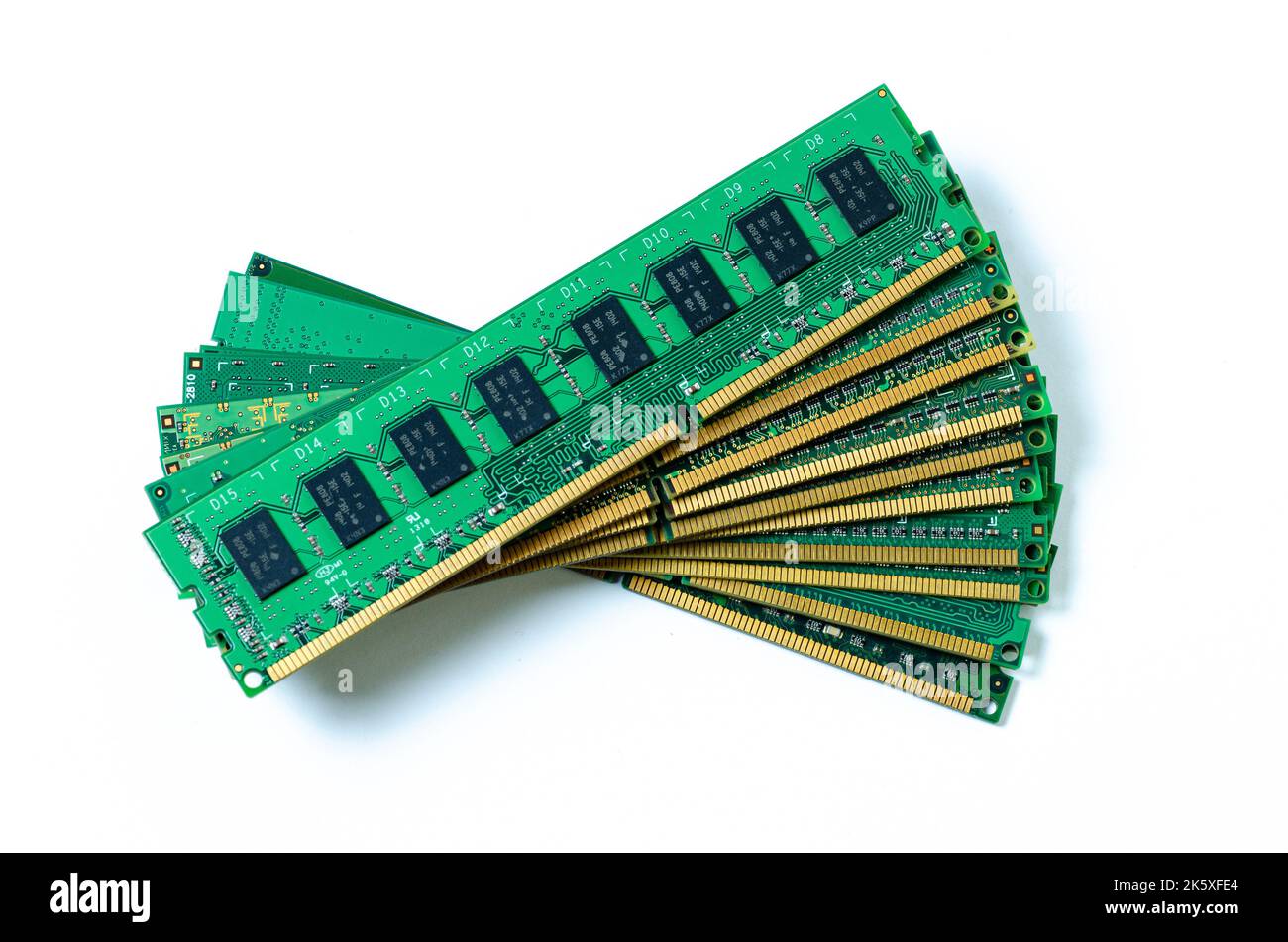 Computer Memory Card Close Up Memory Socket On Board Computer Server Ram On White Background 