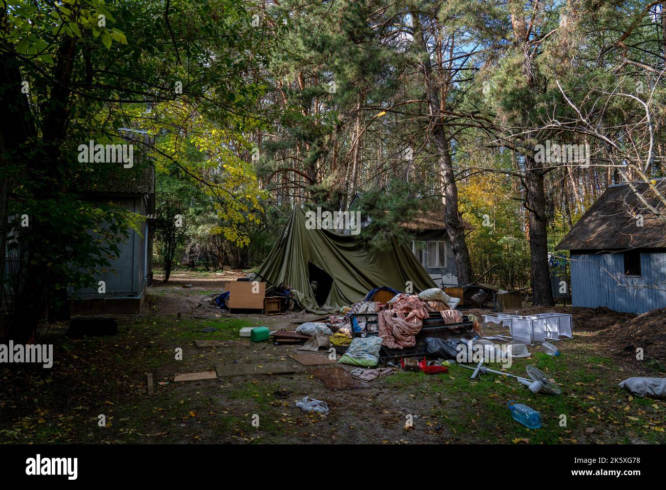 Borova, Ukraine. 07th Oct, 2022. A tent is seen in a recreation centre ...