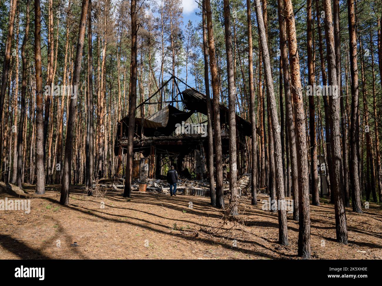 Borova, Ukraine. 07th Oct, 2022. A police officer is seen walking ...