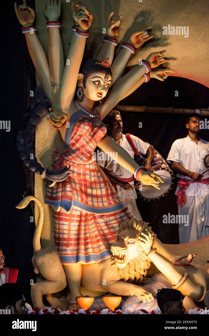 The Supreme shakti, Maa Durga is worshiped with diya lamp in utmost ...