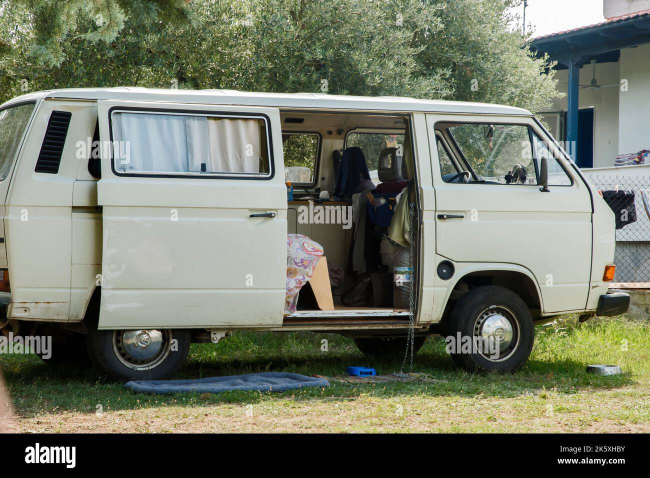 Vintage Volkswagen transporter bus as camper closeup Stock Photo - Alamy