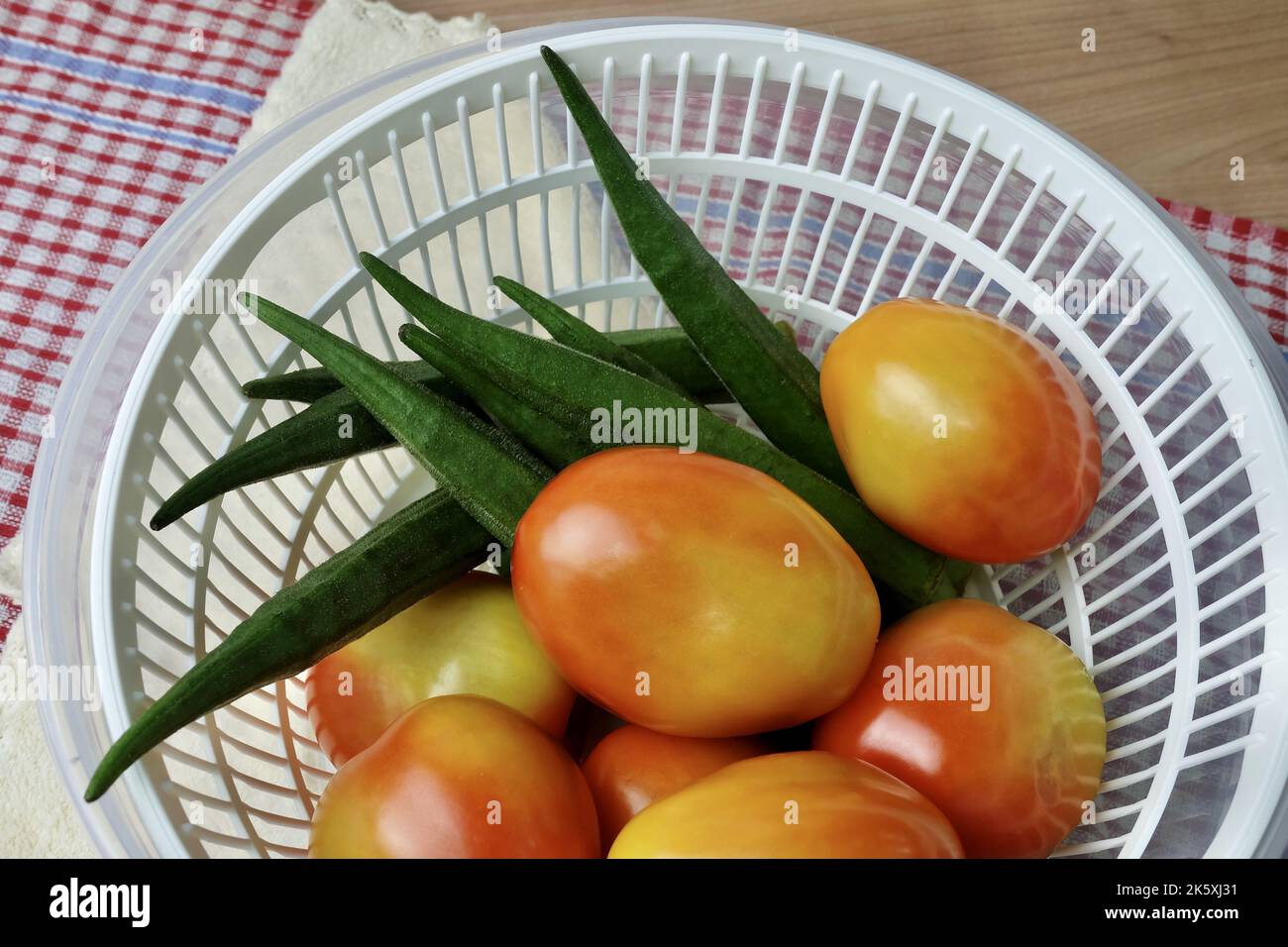 Vegetable and Herb, Okra or Lady Finger Fruits and Tomatoes Preparing ...
