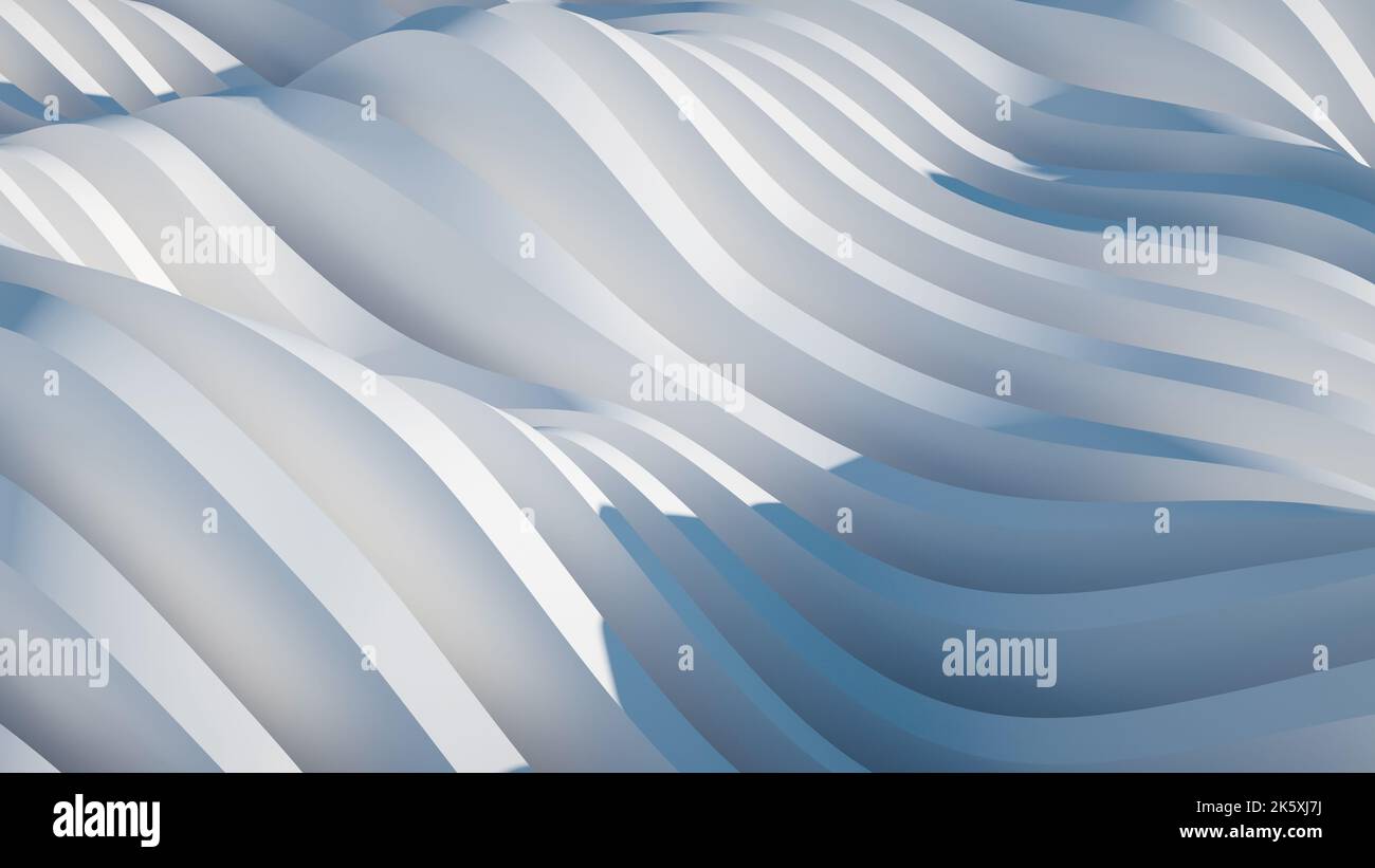 Abstract light blue digital graphic background with wavy structure installation. 3d rendering ...