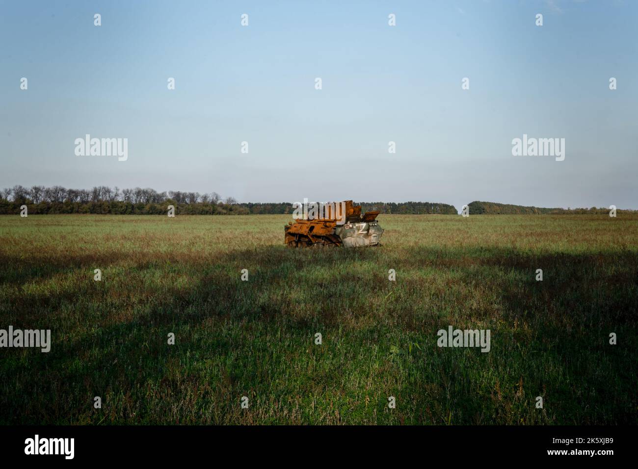 Borova, Ukraine. 7th Oct, 2022. A military vehicle with the letter "Z ...