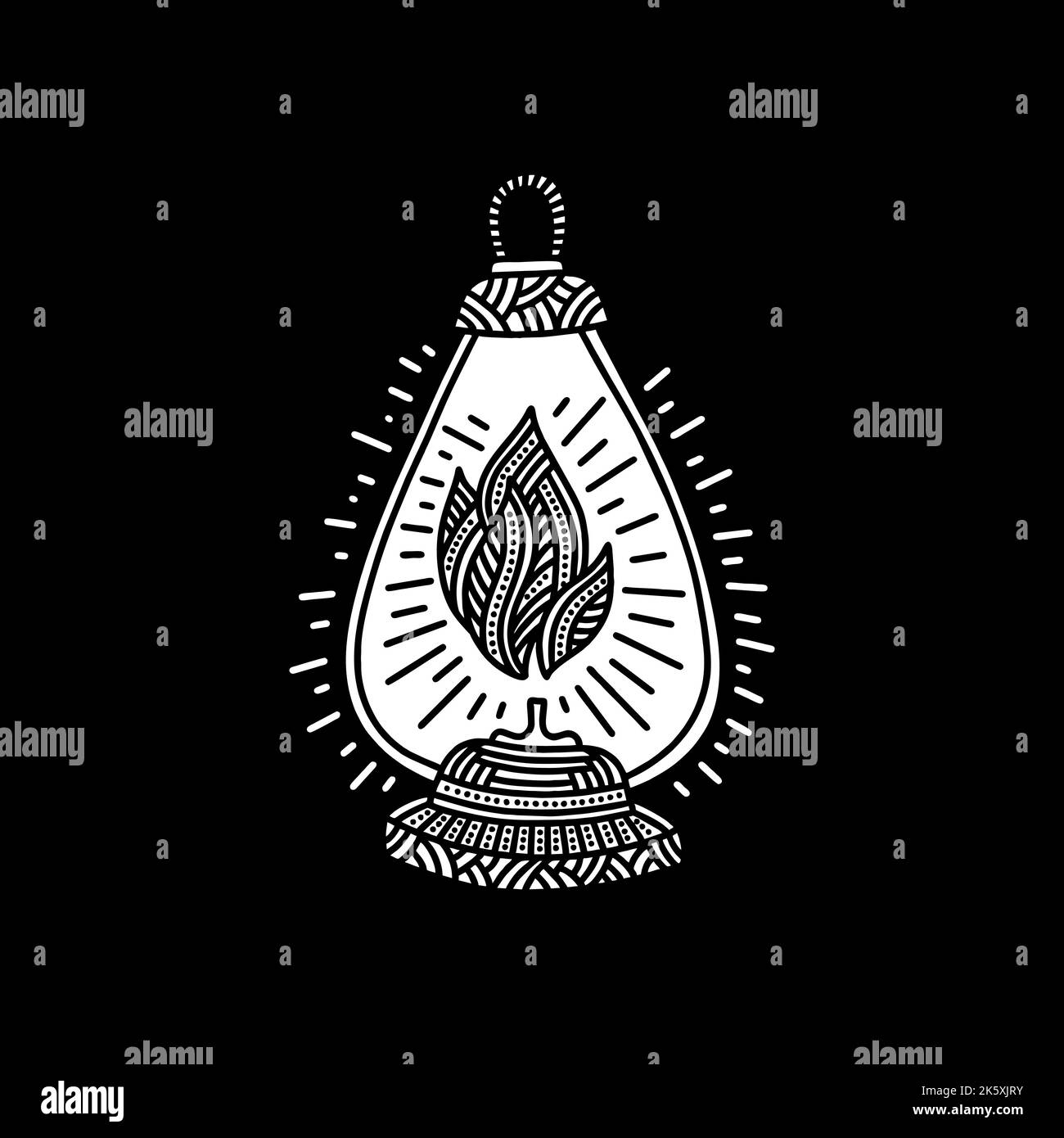 Doodle style illustration. An old, vintage oil lamp, a design element ...