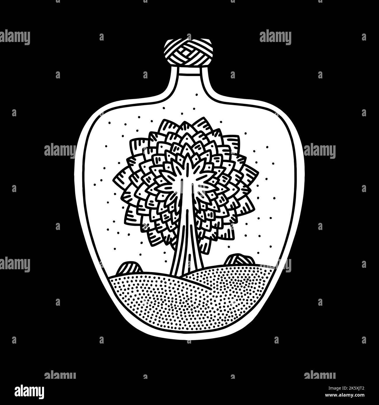 Doodle style illustration. The tree inside the bottle, hand-drawn Stock ...