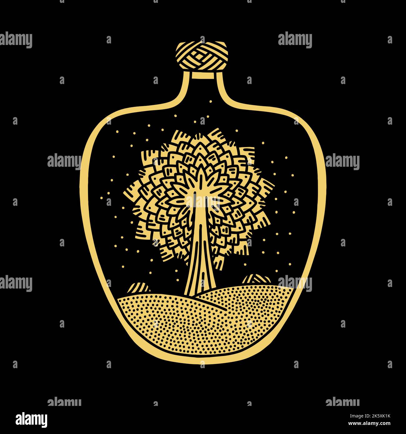 Doodle style illustration. The tree inside the bottle, hand-drawn Stock ...