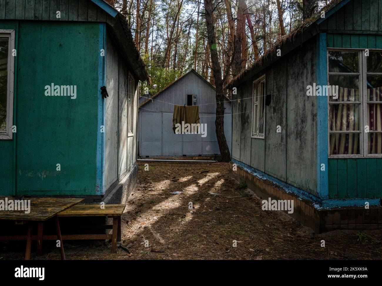Borova, Ukraine. 7th Oct, 2022. A shirt was seen hanging on the washing ...