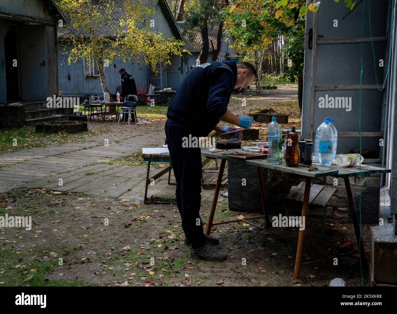 Borova, Ukraine. 7th Oct, 2022. Police officers are seen doing ...