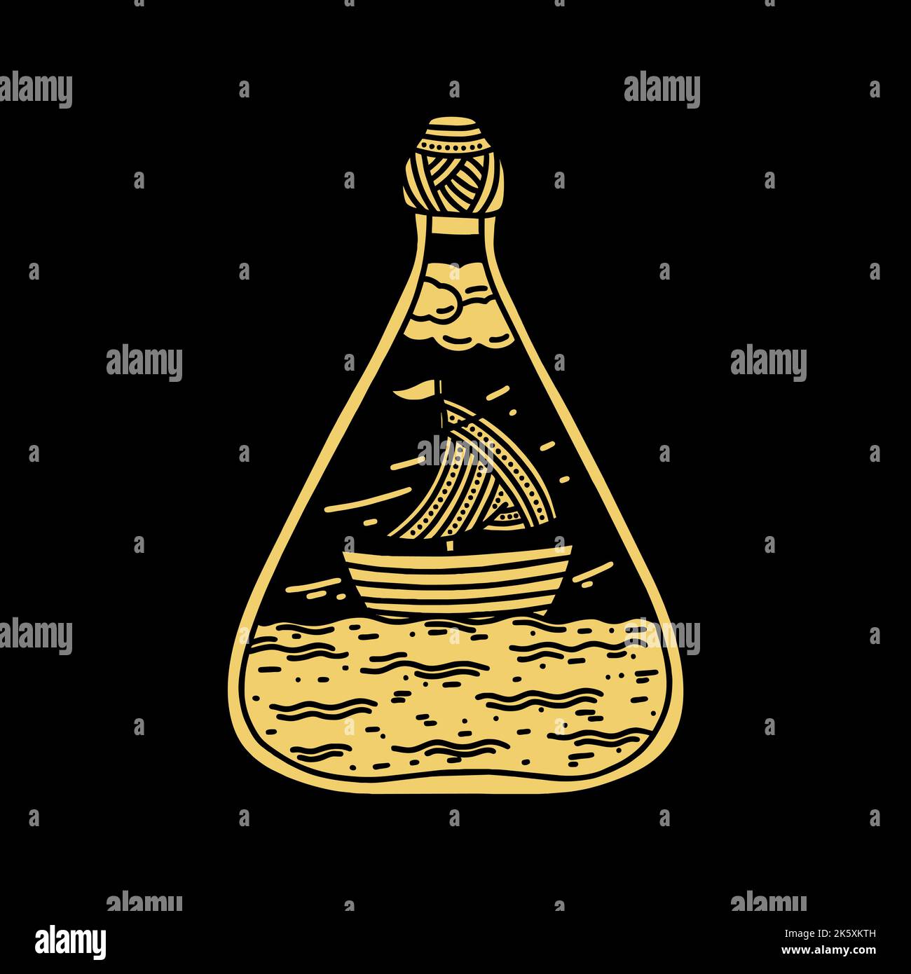Doodle style illustration. The ship inside the bottle, hand-drawn Stock ...