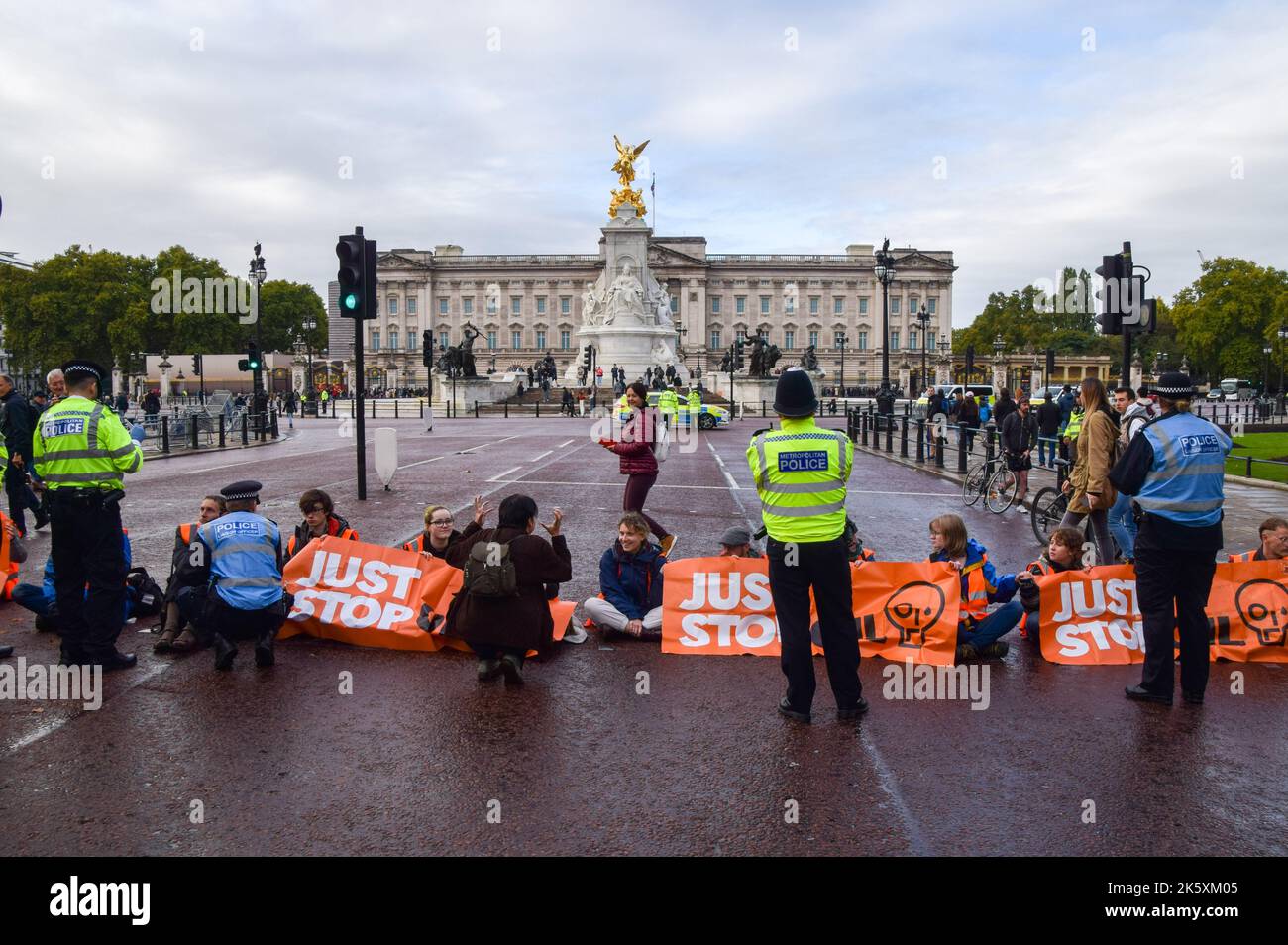 London, UK. 10th October 2022. Just Stop Oil activists glue themselves ...