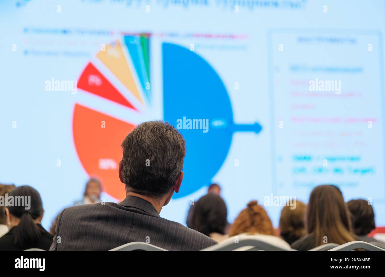Man on business conference with presentation of statistic charts Stock ...