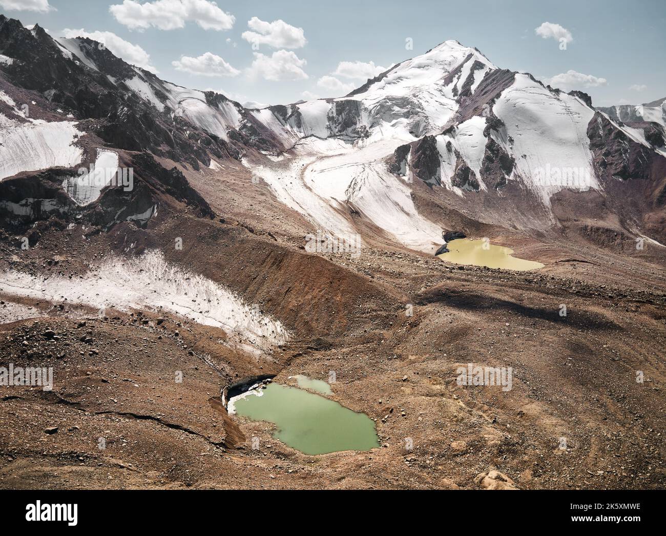 Beautiful scenery of the glacier mountain lakes with snow cap summit ...