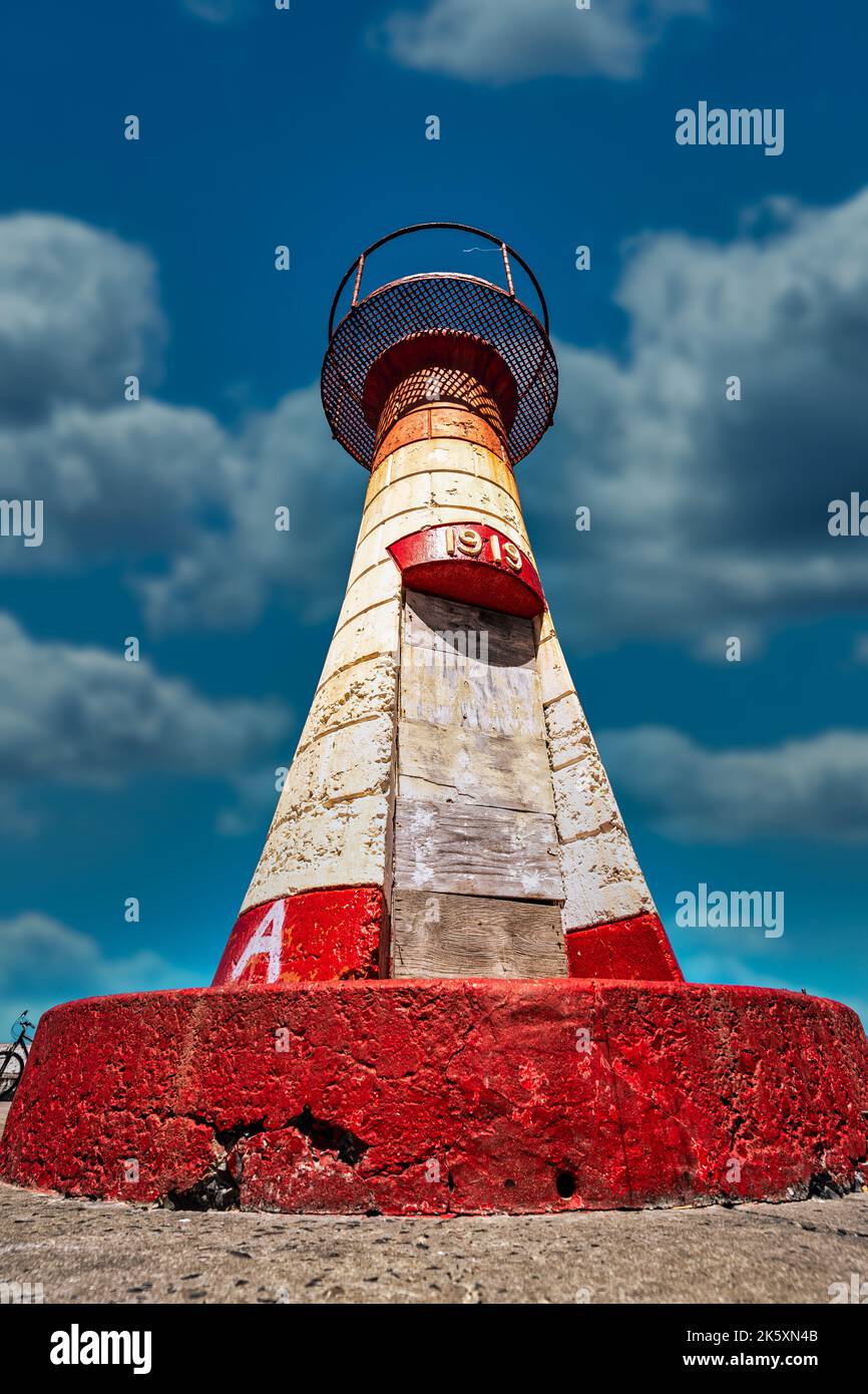 Historic lighthouse of Kalk Bay, Cape Town, South Africa, with an ...
