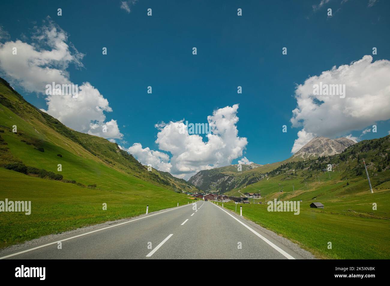 Beautiful austrian village of zurs in a valley during high summer ...
