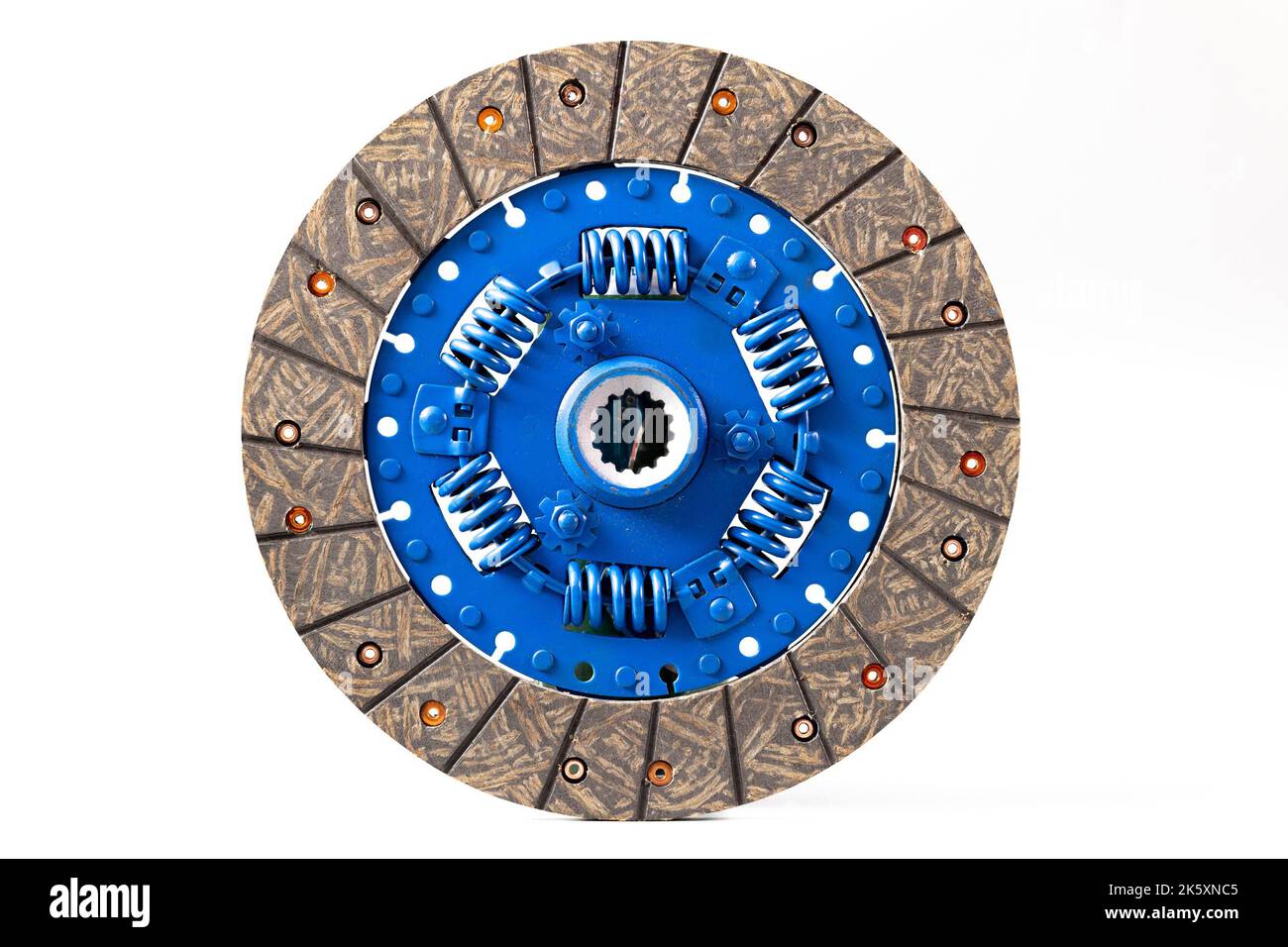 New car clutch plate isolated on white. Blue central part of clutch ...