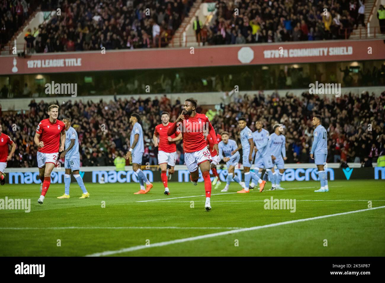Emmanuel Dennis #25 of Nottingham Forest celebrates scoring during the ...