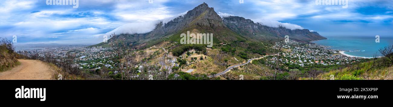 Unique perspective panorama of Table Mountain taken from Lion's Head ...