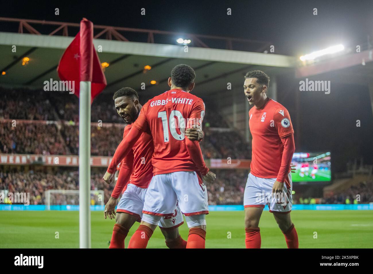 Emmanuel Dennis #25 of Nottingham Forest celebrates scoring during the ...