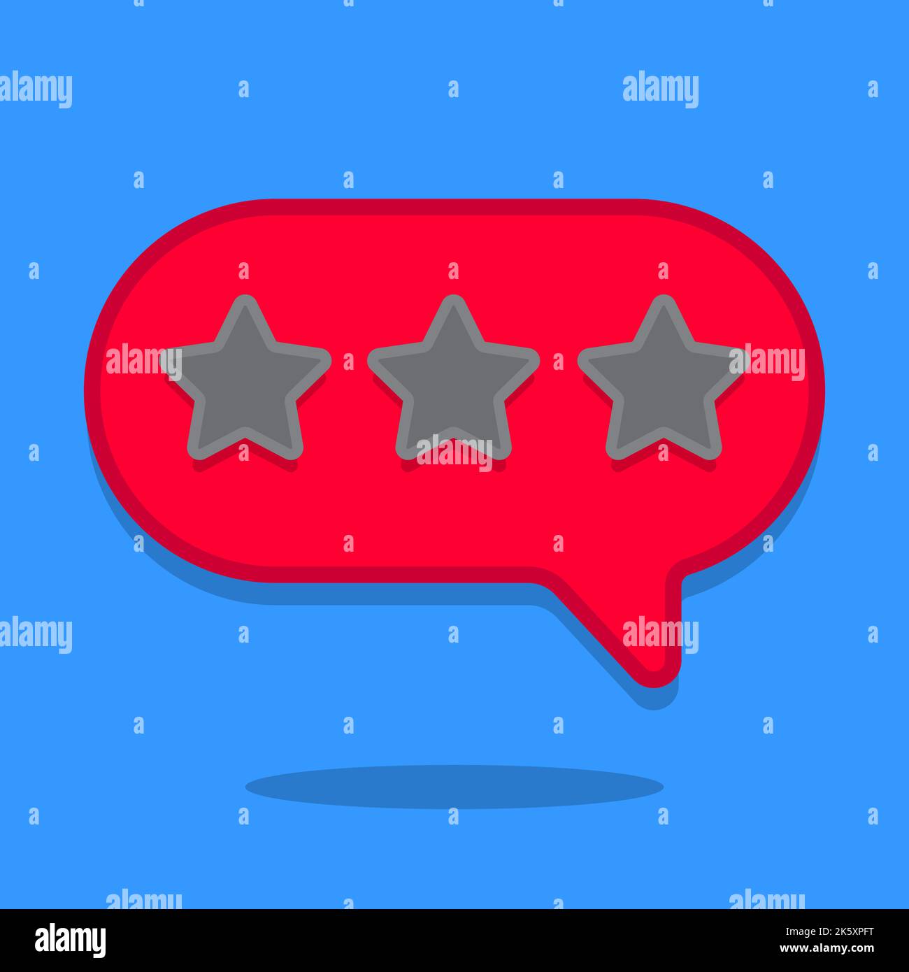 Three stars. Customer rating, reviews. Isolated on blue background ...