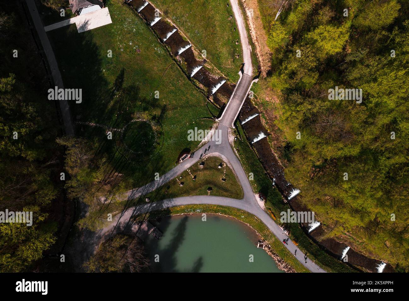Shenborna Park from a bird's eye view, a Gothic park with a pond and a ...