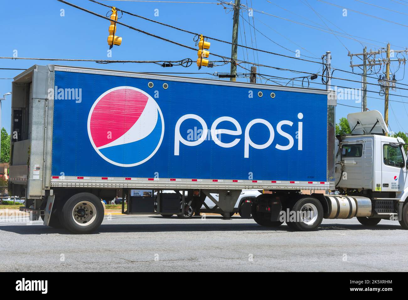 20 September 22 Greenville SC US Pepsi truck is making deliveries at a local convenience store ...