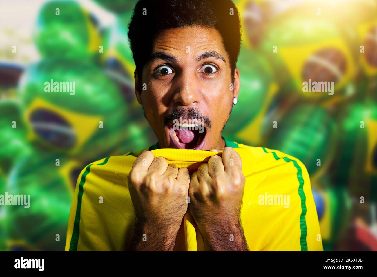 Afro Brazilian Man With Yellow Shirt Soccer team for the 2022 Cup ...
