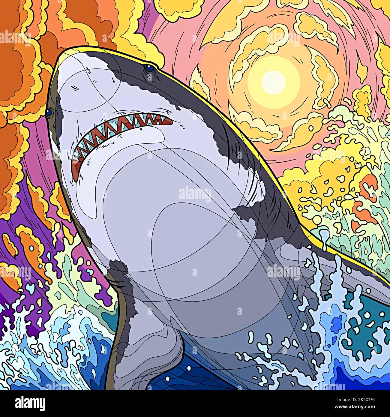 picture of a shark coming out of the water against the background of ...