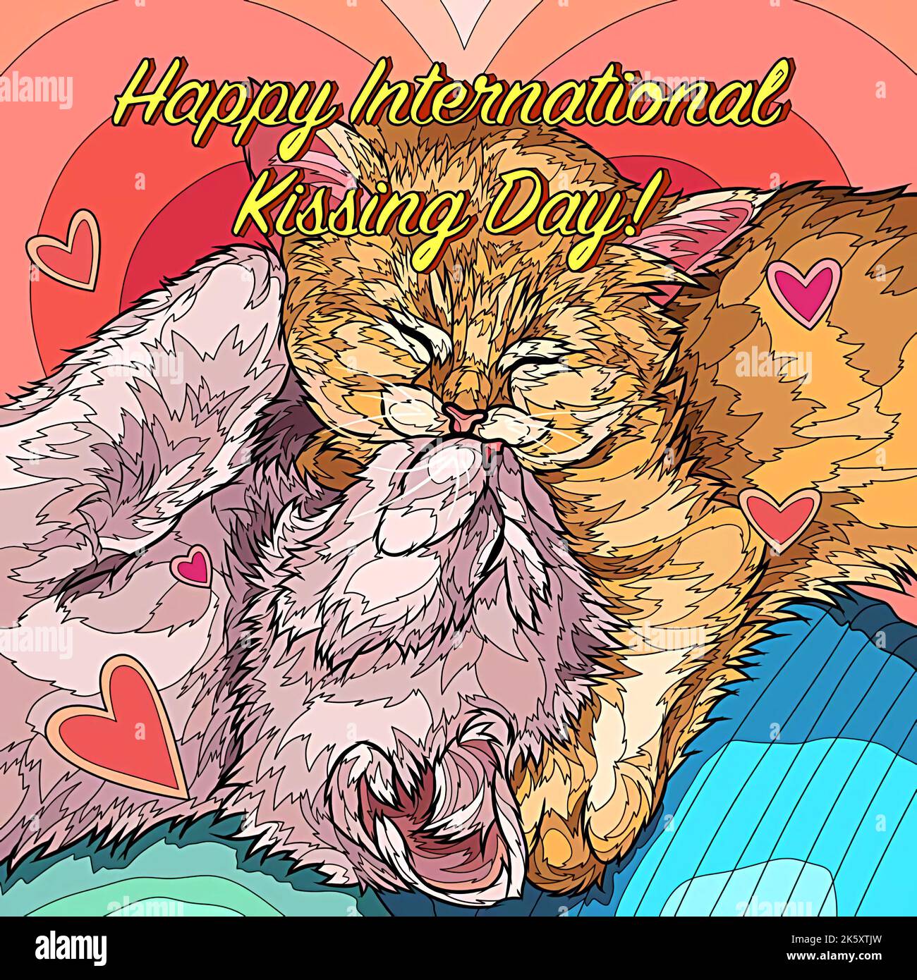 happy international kissing day, illustration of a couple of cats ...