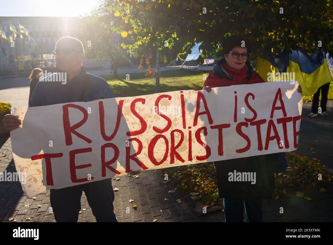 RIGA, LATVIA. 10th October 2022. People condemns Russian airstrikes on ...