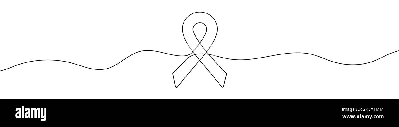 Single continuous line drawing of a awareness ribbon. One continuous ...