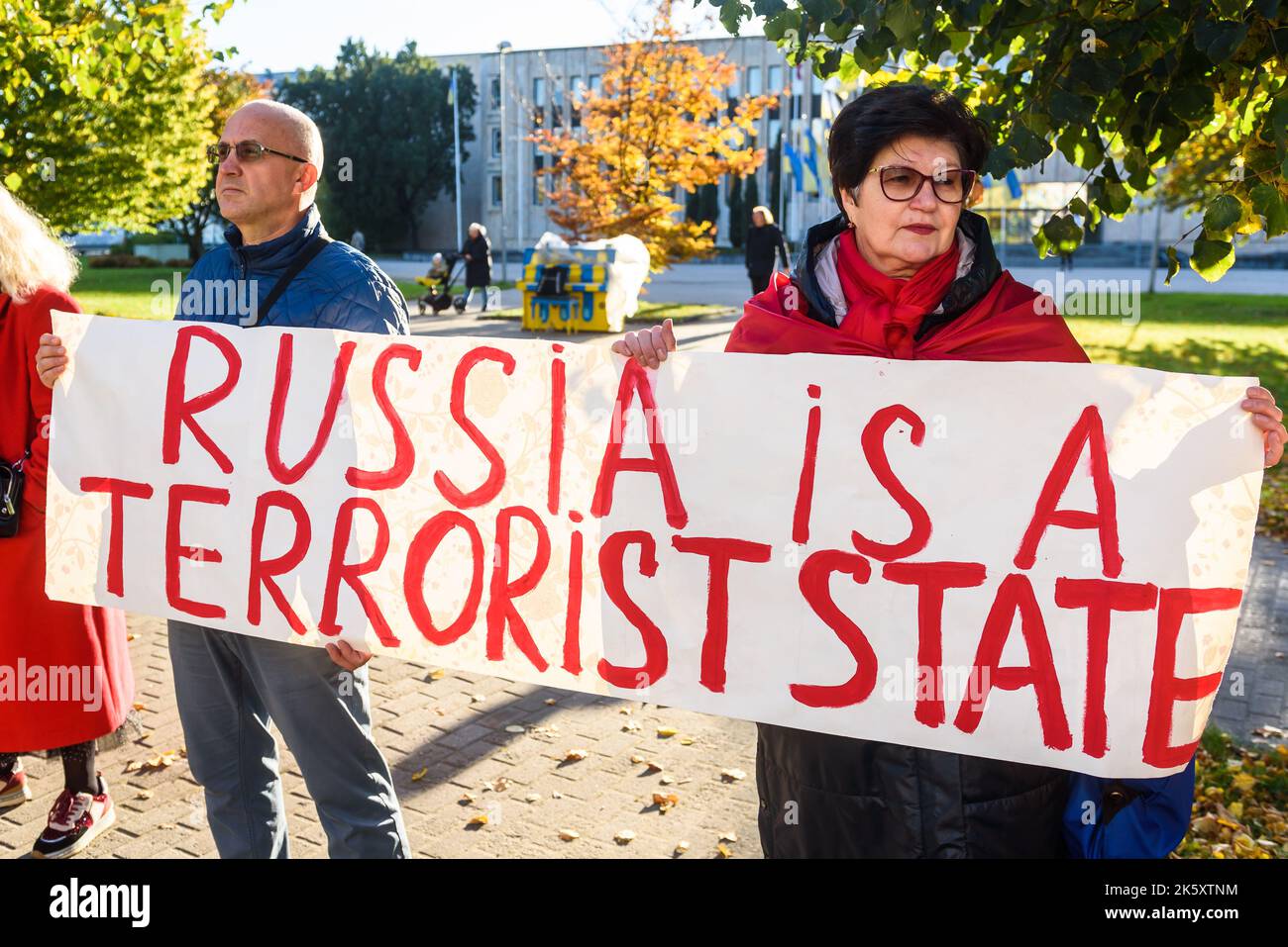 RIGA, LATVIA. 10th October 2022. People condemns Russian airstrikes on ...