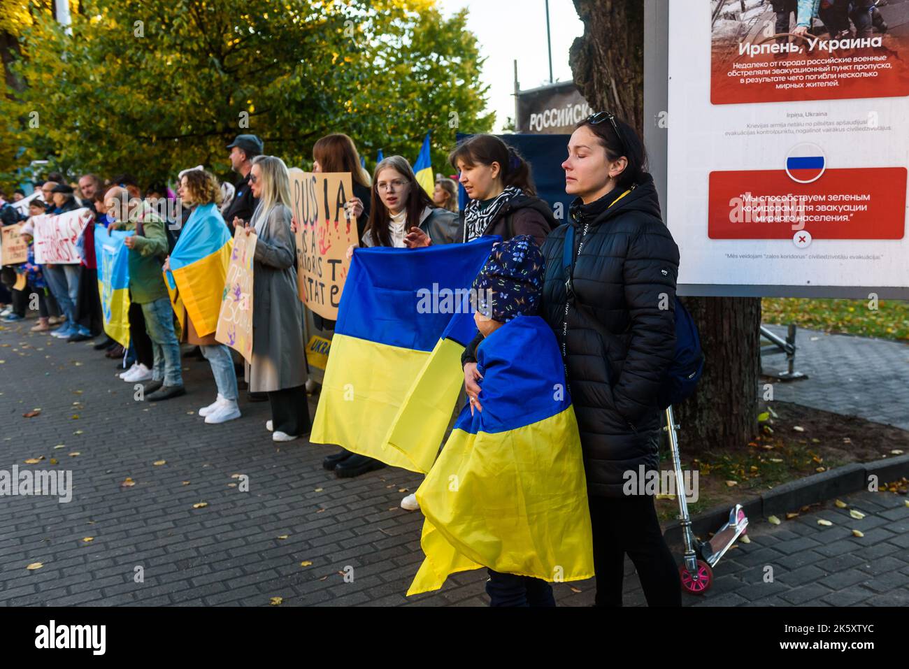 RIGA, LATVIA. 10th October 2022. People condemns Russian airstrikes on ...