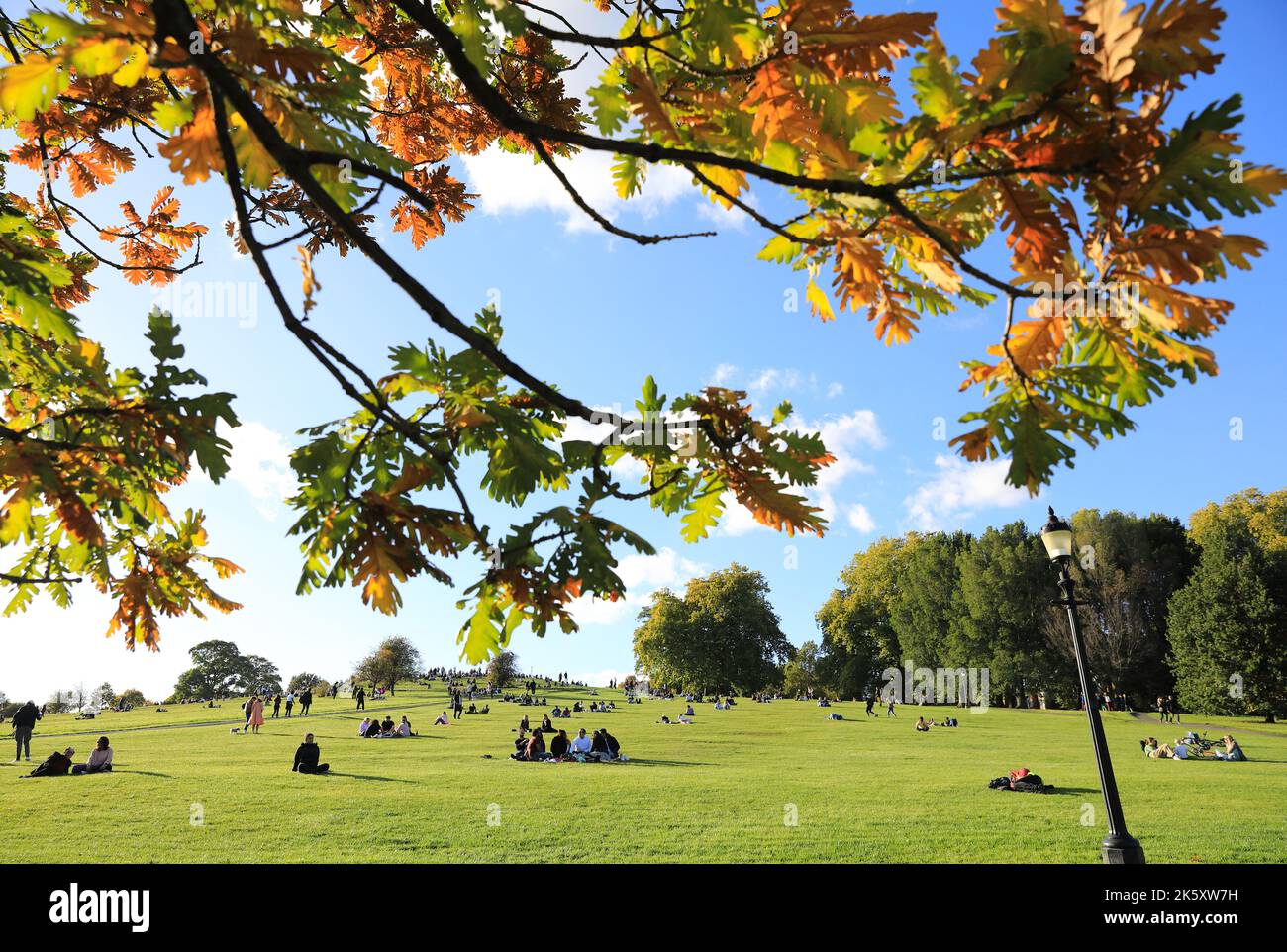 Autumn colours and warm sunshine on Primrose Hill, in north London, UK ...