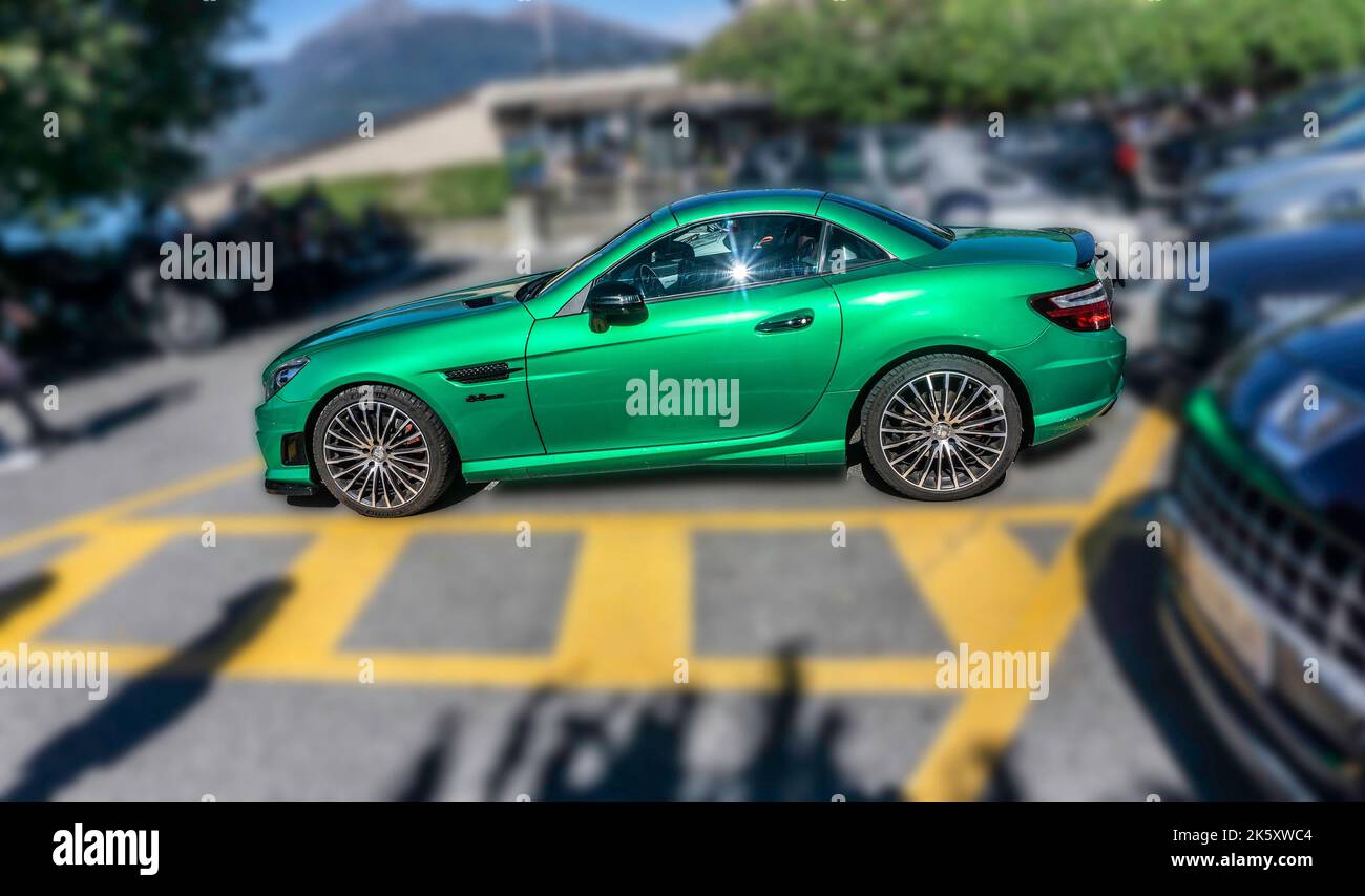 A green Mercedes Benz SLK55 parked in Bellagio, Lake Como, Italy ...