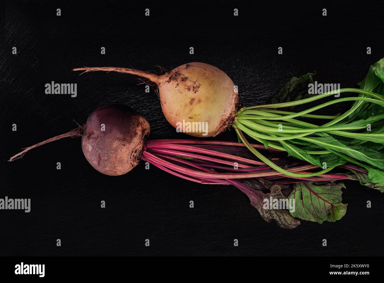 Beetroot on dark stone table. Top view. Vegetarian food concept Stock ...