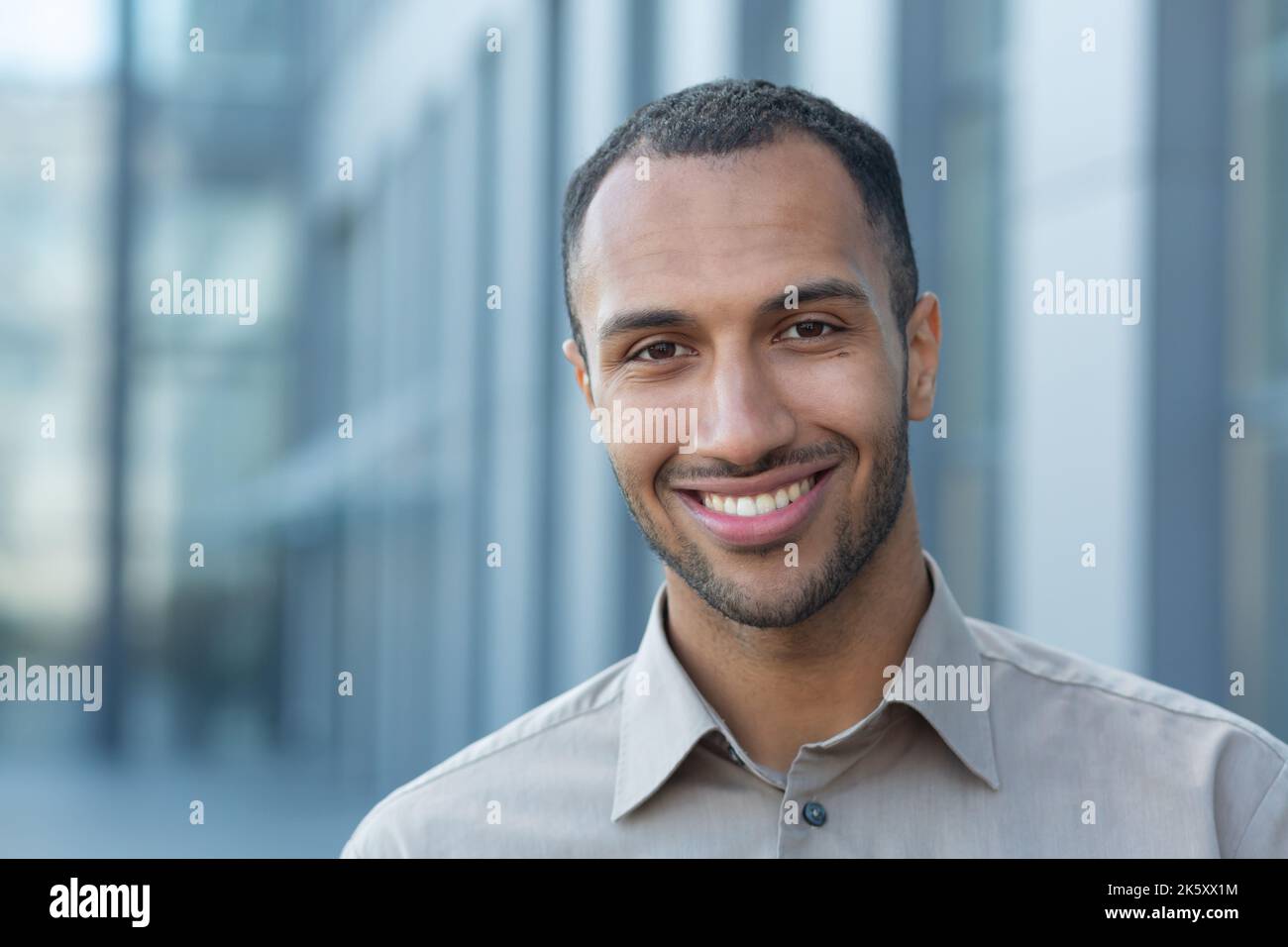 Close up photo portrait of young African American student, man smiling ...