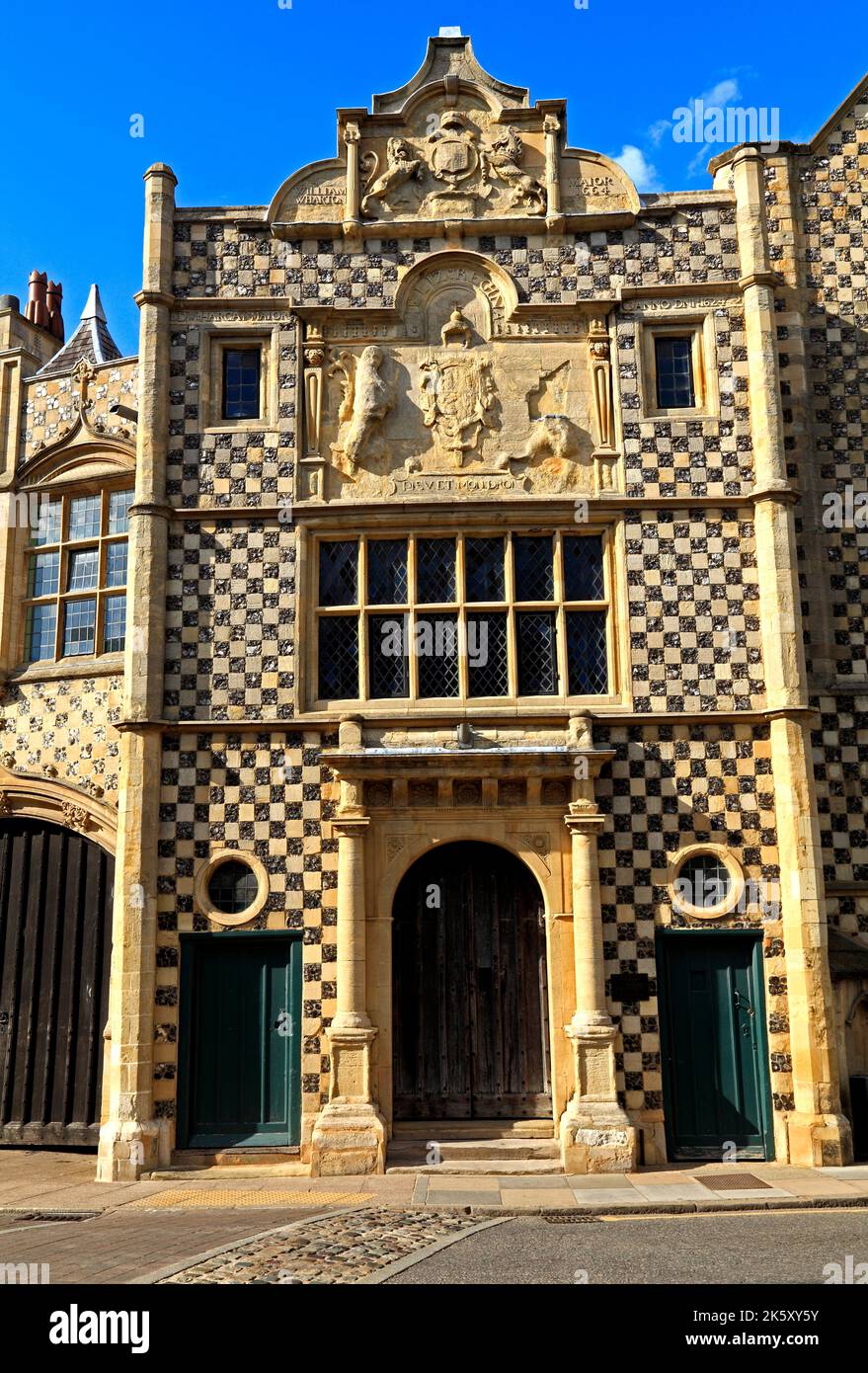 Kings Lynn, The Medieval Guildhall, entrance, flushwork, flint, Norfolk ...