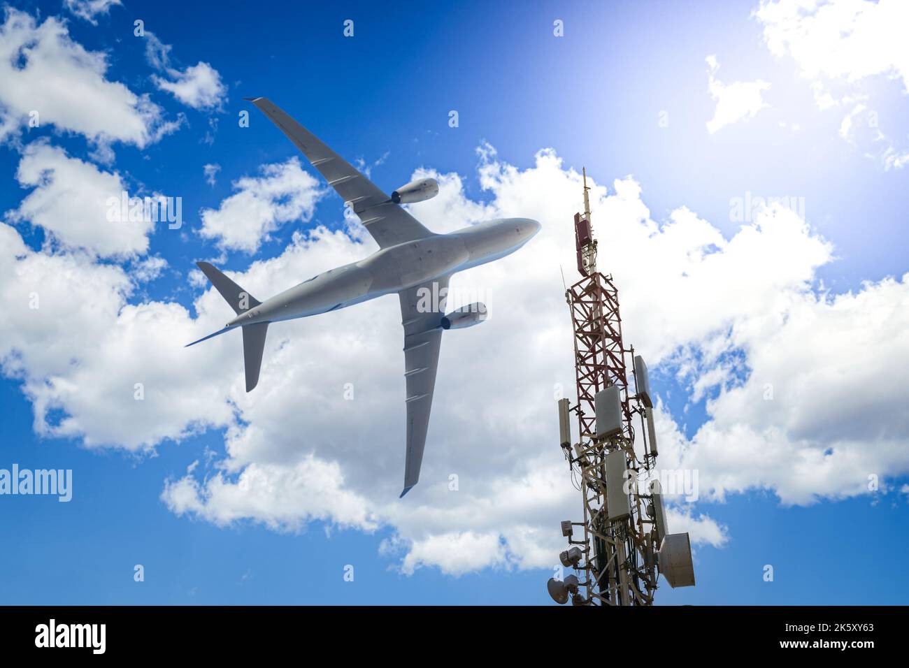 Mobile phone cell tower with 5G on the C Band frequencies with aircraft ...
