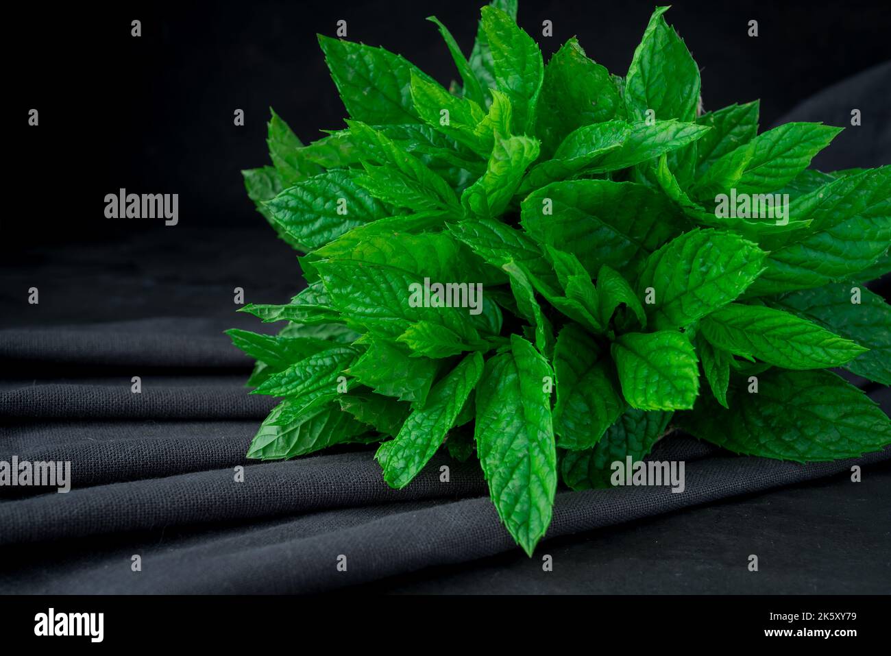 Mint. Bunch of fresh green organic mint leaf on wooden table closeup ...