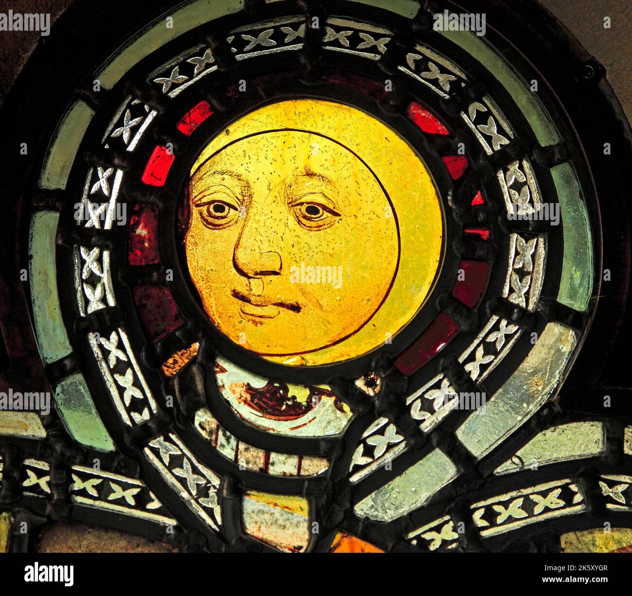 Medieval stained glass, Man in Moon, Burnham Deepdale, Norfolk, England ...