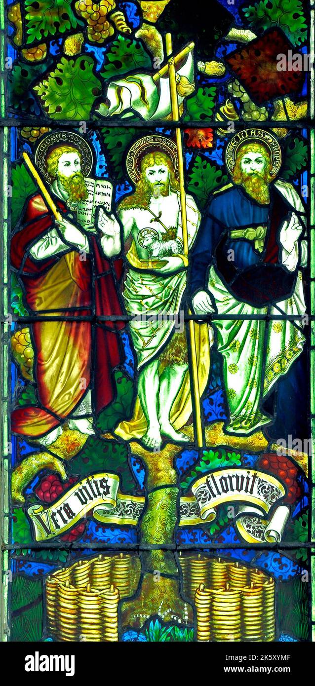 Moses, St. John the Baptist, Elijah, stained glass window, by Charles ...