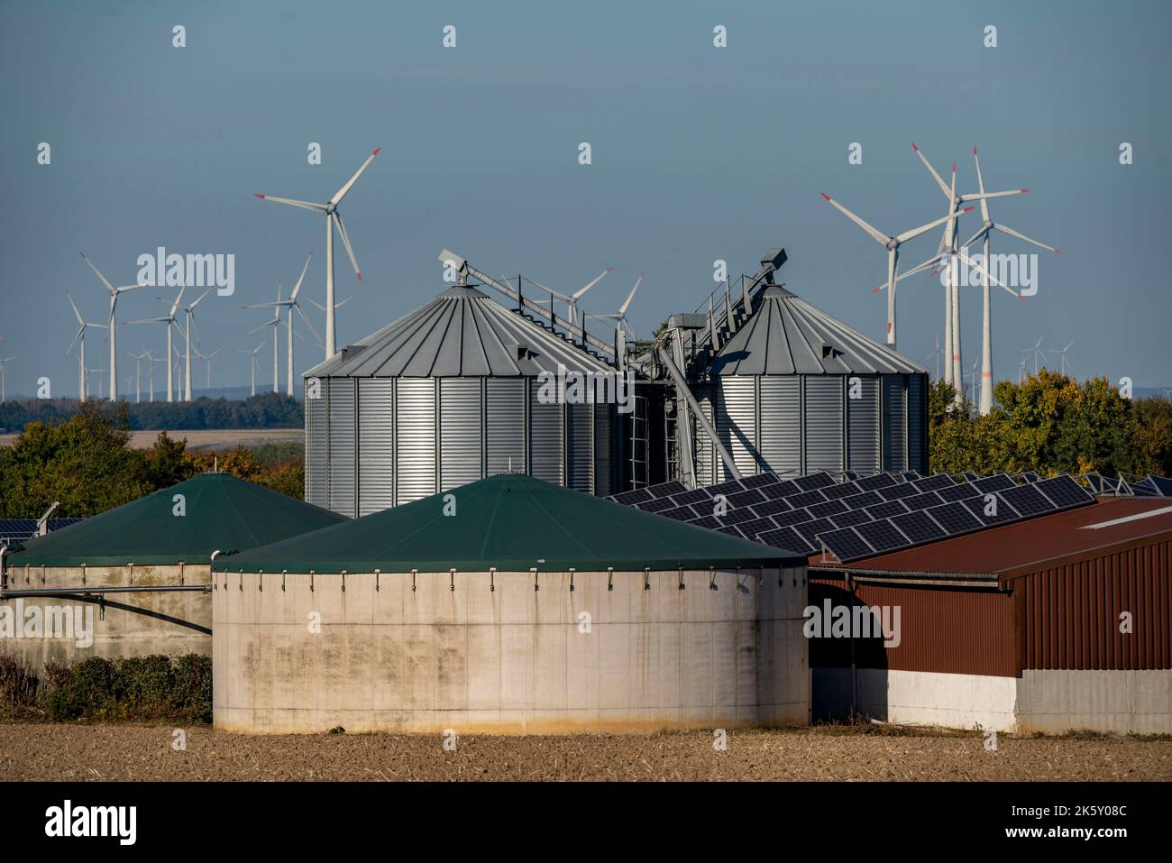 Biogas plant, agricultural business, wind farm near Lichtenau, solar ...