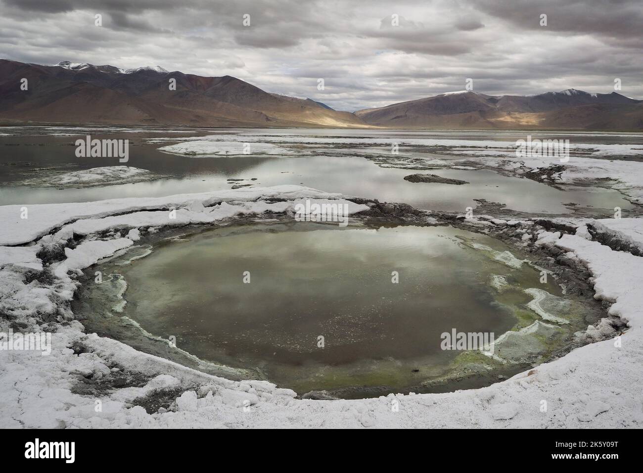 Alpine salt lake Tso Kar, Ladakh, Himalayas, North India Stock Photo ...