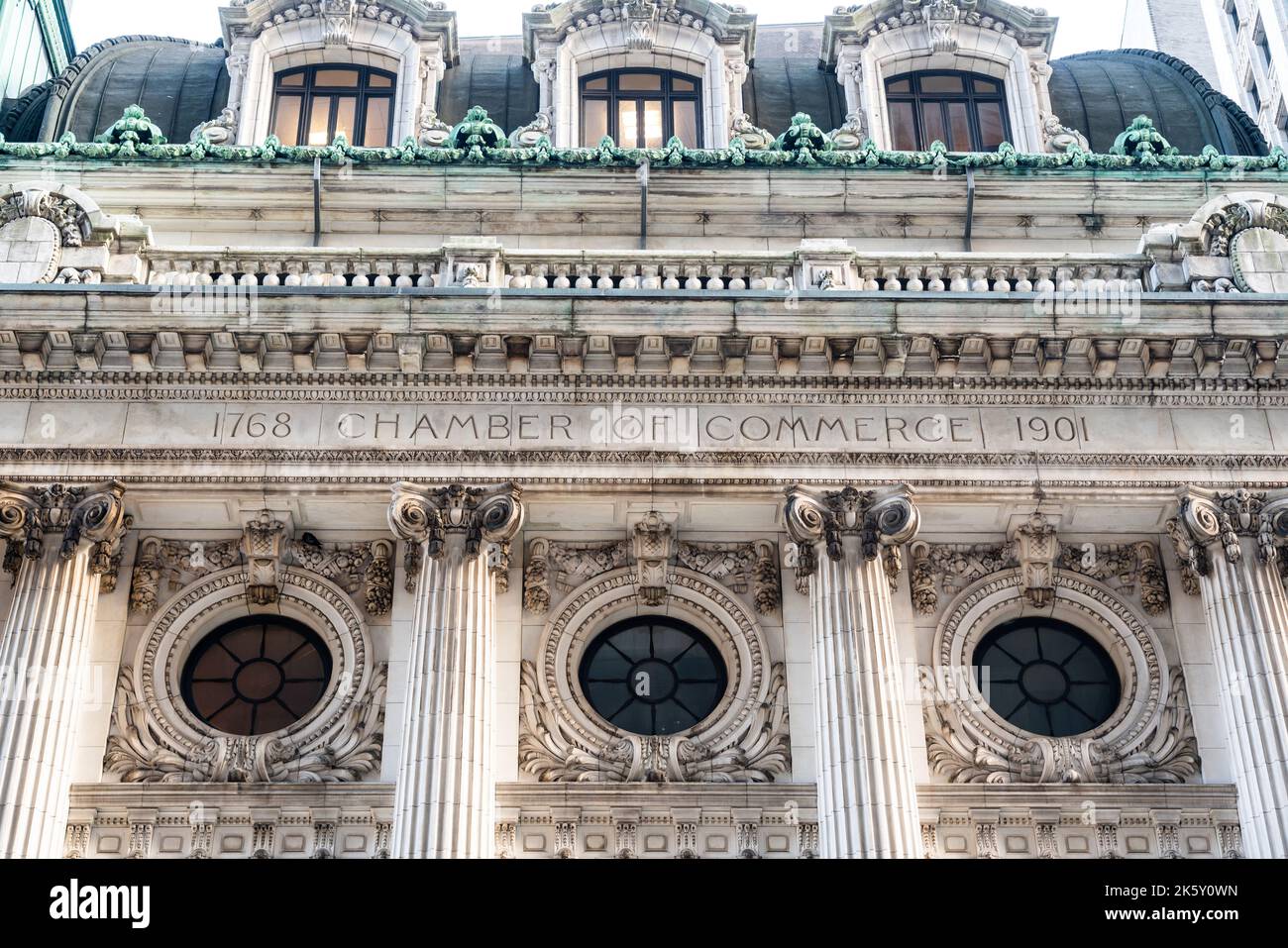 Columns of the facade of the chamber of commerce building in the ...