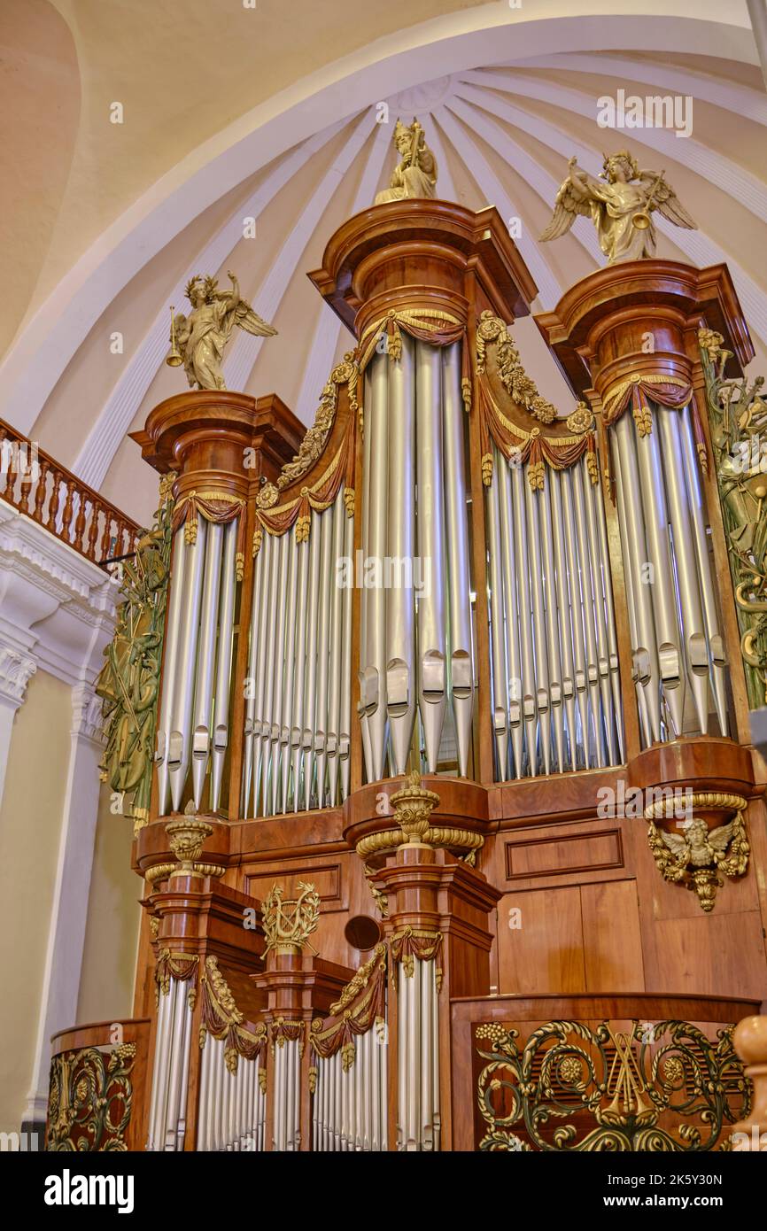 Inside of Arequipa Cathedral. Arequipa Peru. Pipe organ and interior of ...